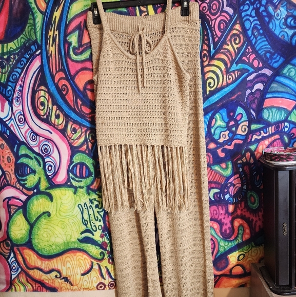 FCT WITH LOVE | Pants & Jumpsuits | Fringed Crochet Pantscrop Top ...